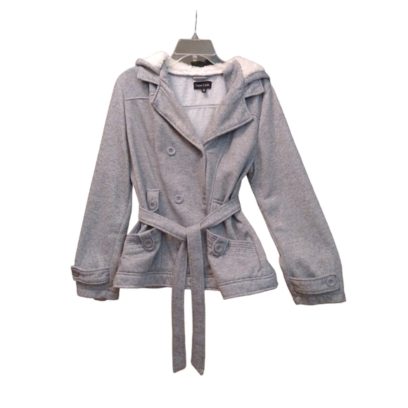 Sebby | Jackets & Coats | New Look Lt Grey Doubled Breasted Belted ...